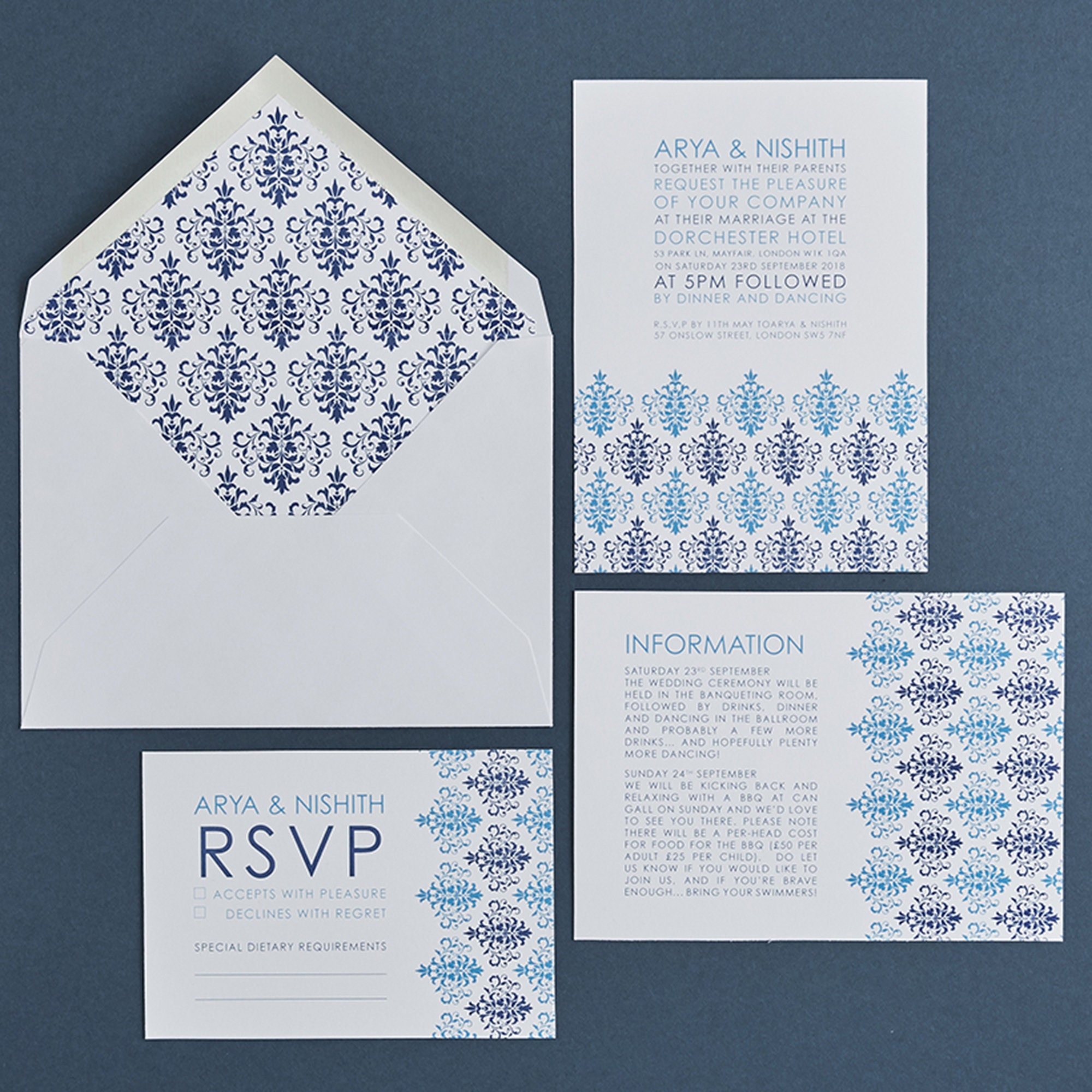 A Set of Personalised Wedding Invites / Information Cards / Reply ...