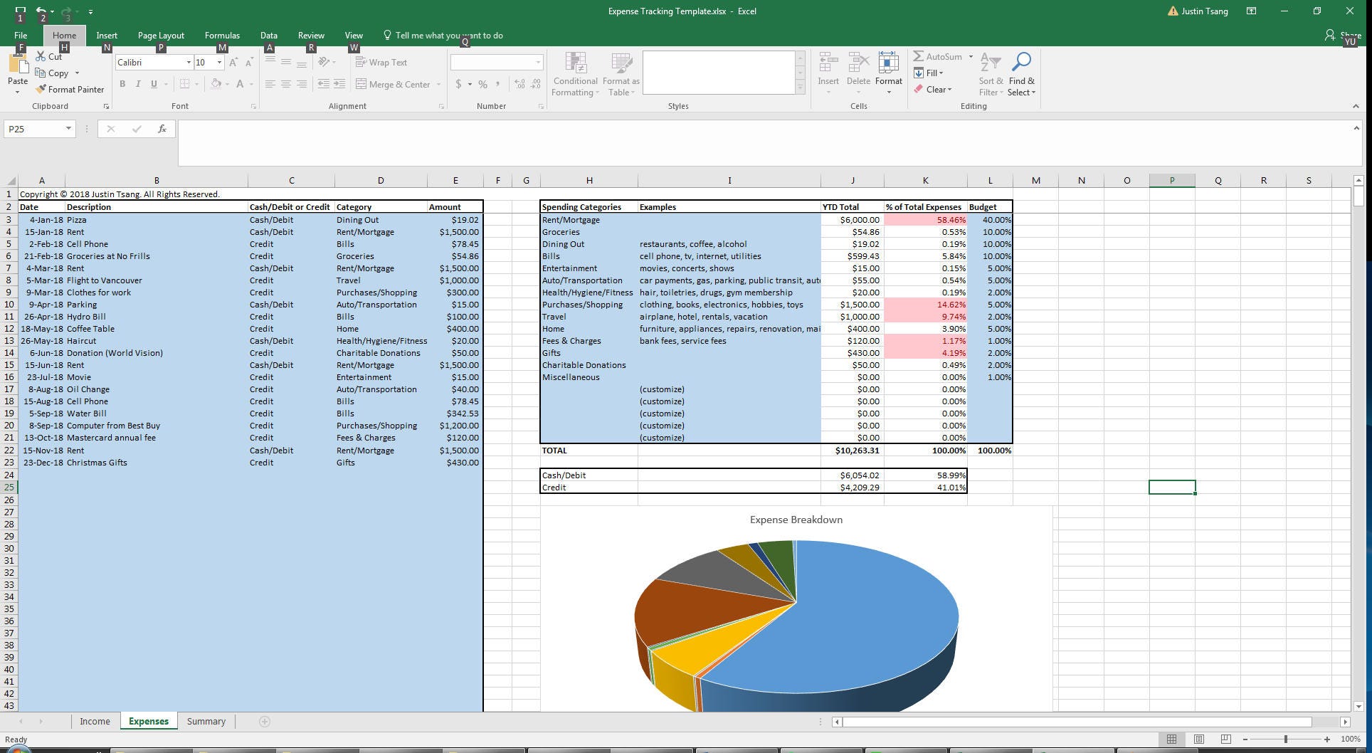 Income and Expense Tracking Template (with Summary and Graphs) - Etsy