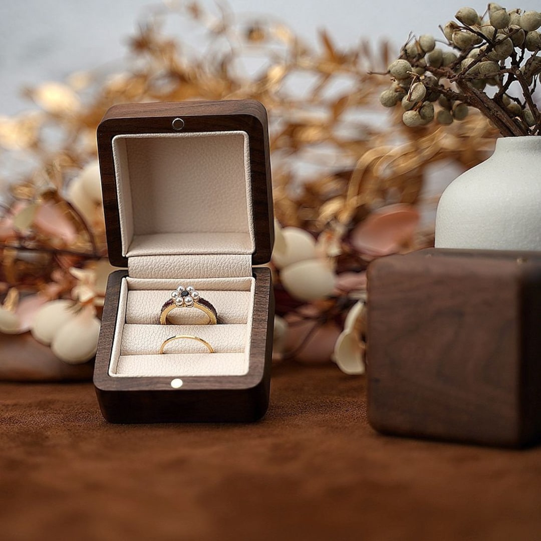 Custom Wooden Leather Engagement Ring Box Ring Box for Wedding - Etsy