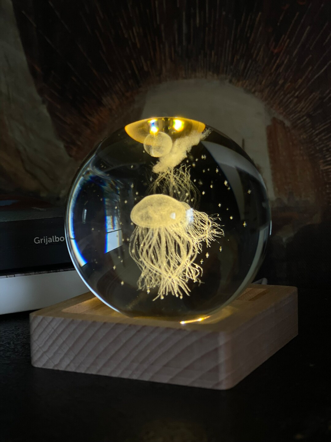 Resin Jellyfish Lamp Wooden/resin Base LED Night Resin Lamp, Epoxy ...