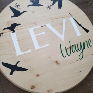 Round Wood Custom Name Sign/ Duck Hunting Theme Sign/ Nursery Wood Name ...