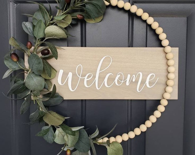 Wood Bead Front Door Wreath/ Wood Bead Modern Wreath/wood Bead Hoop ...