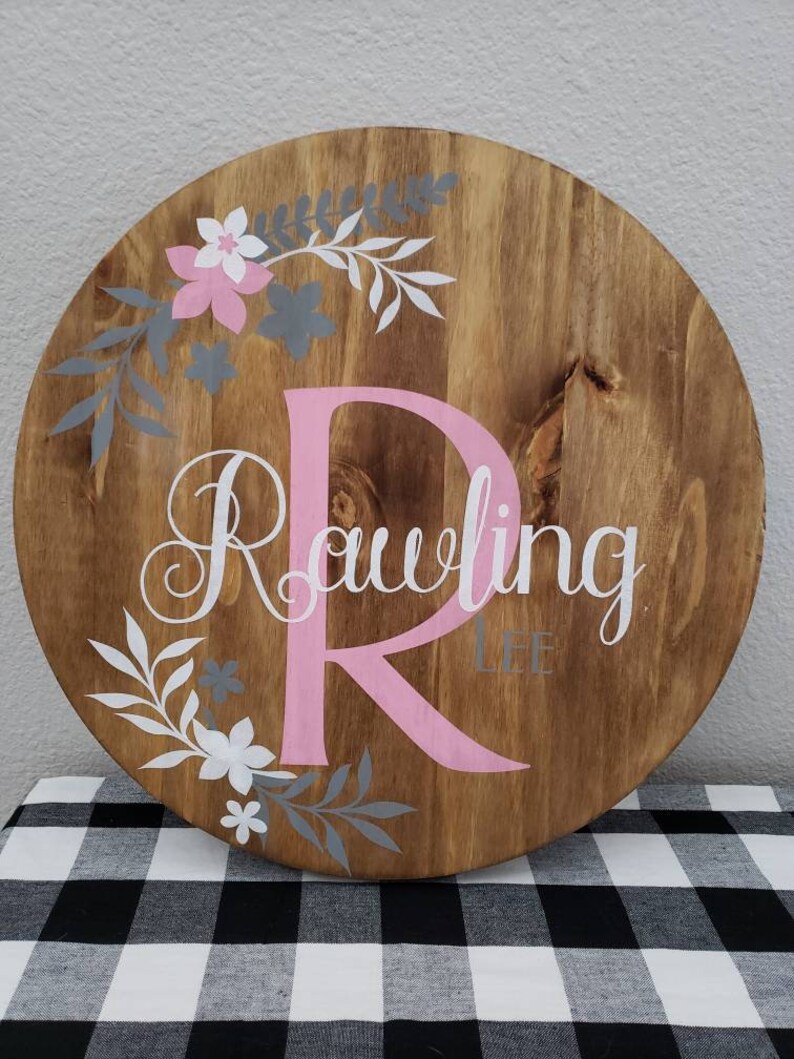 Personalized Round Wood Custom Name Sign With Initial/ Floral - Etsy
