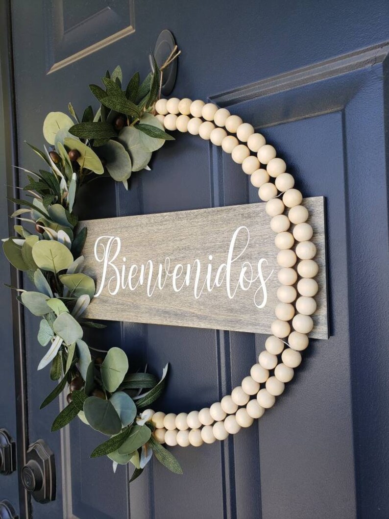 Double Wood Welcome Front Door Wreath/ Wood Bead Modern - Etsy