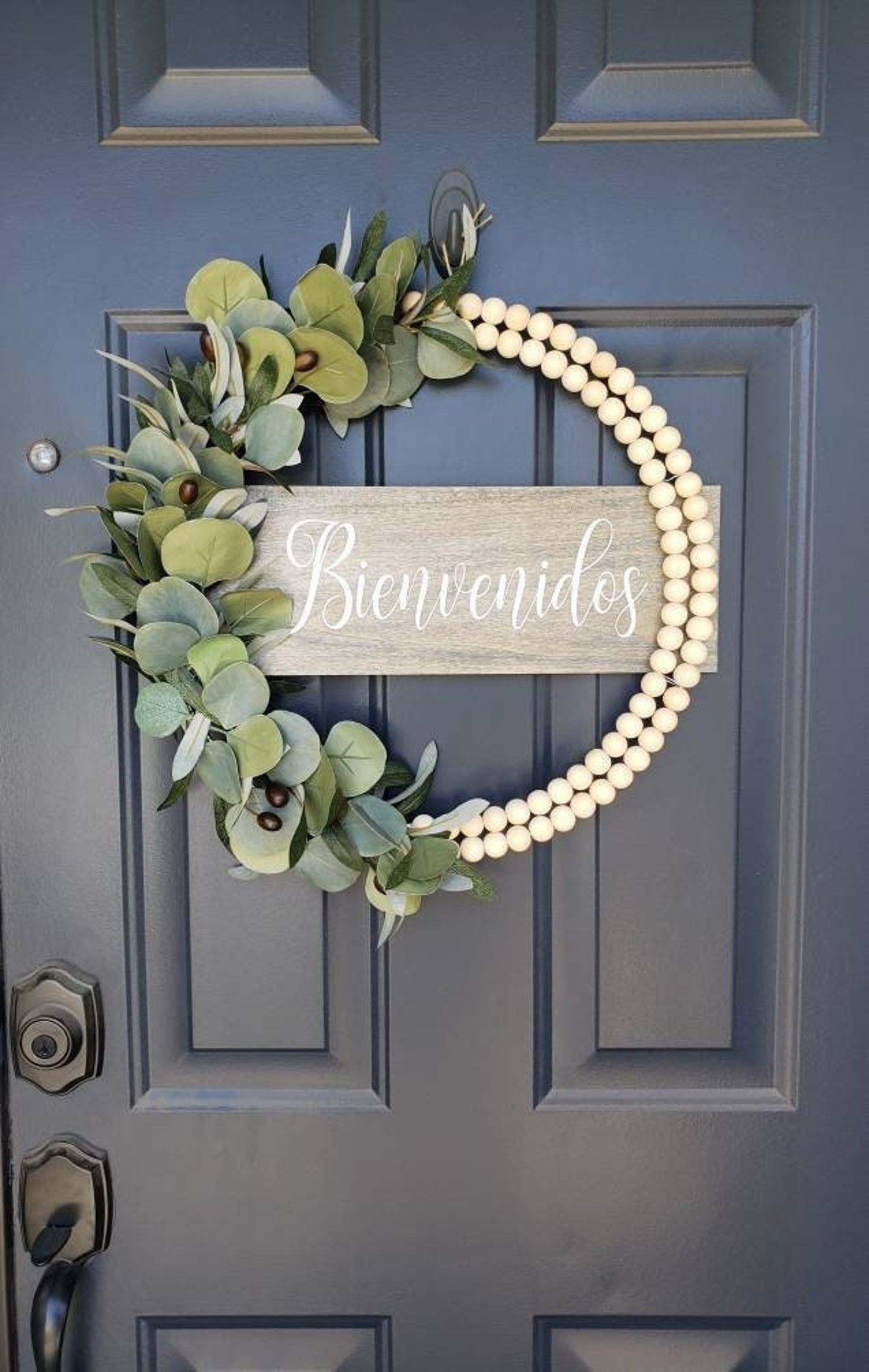 Double Wood Welcome Front Door Wreath/ Wood Bead Modern - Etsy
