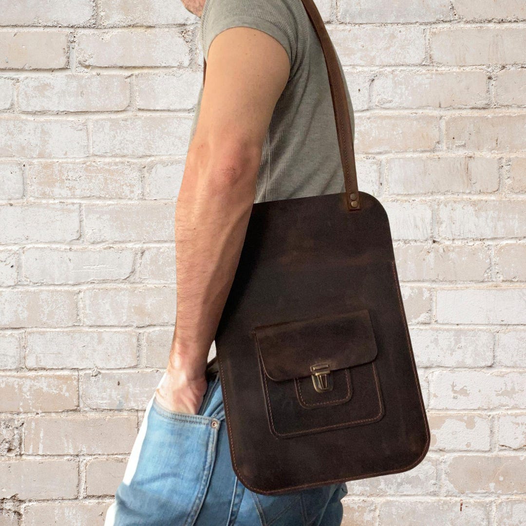 Rustic Cowhide Leather MacBook 13" Bag: Slim Shoulder Laptop Carrier - Etsy