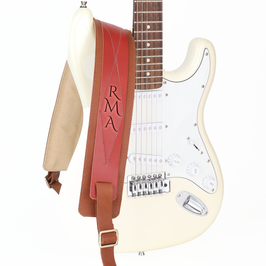 Adjustable Padded Leather Guitar Strap: Crimson Red & Tan, Custom ...