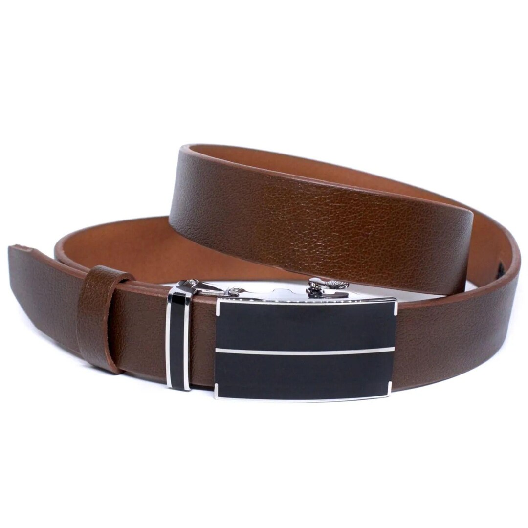 Personalized Brown Leather Slide Belt: Engraved Message, Automatic ...