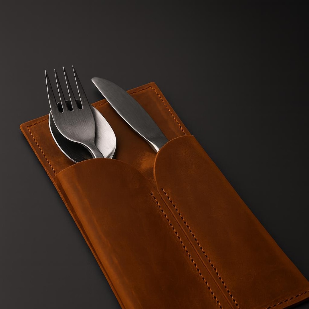 Personalized Leather Cutlery Holder: Custom Engraved Utensil Pouch - Etsy