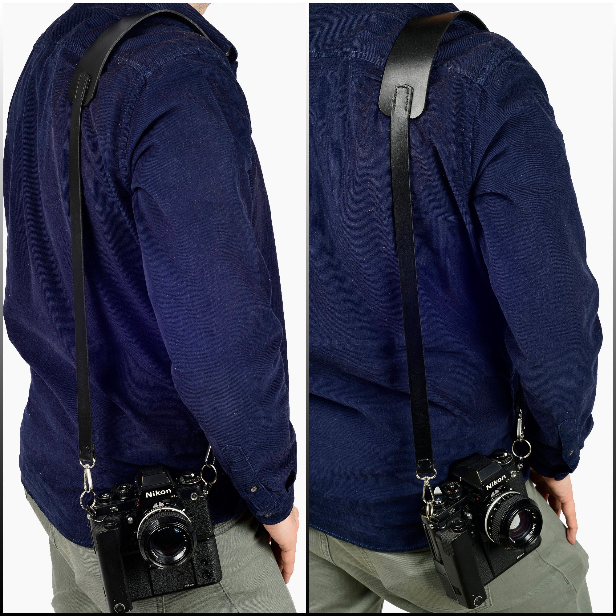 Custom Leather Camera Strap in Blackpersonalized Handmade | Etsy