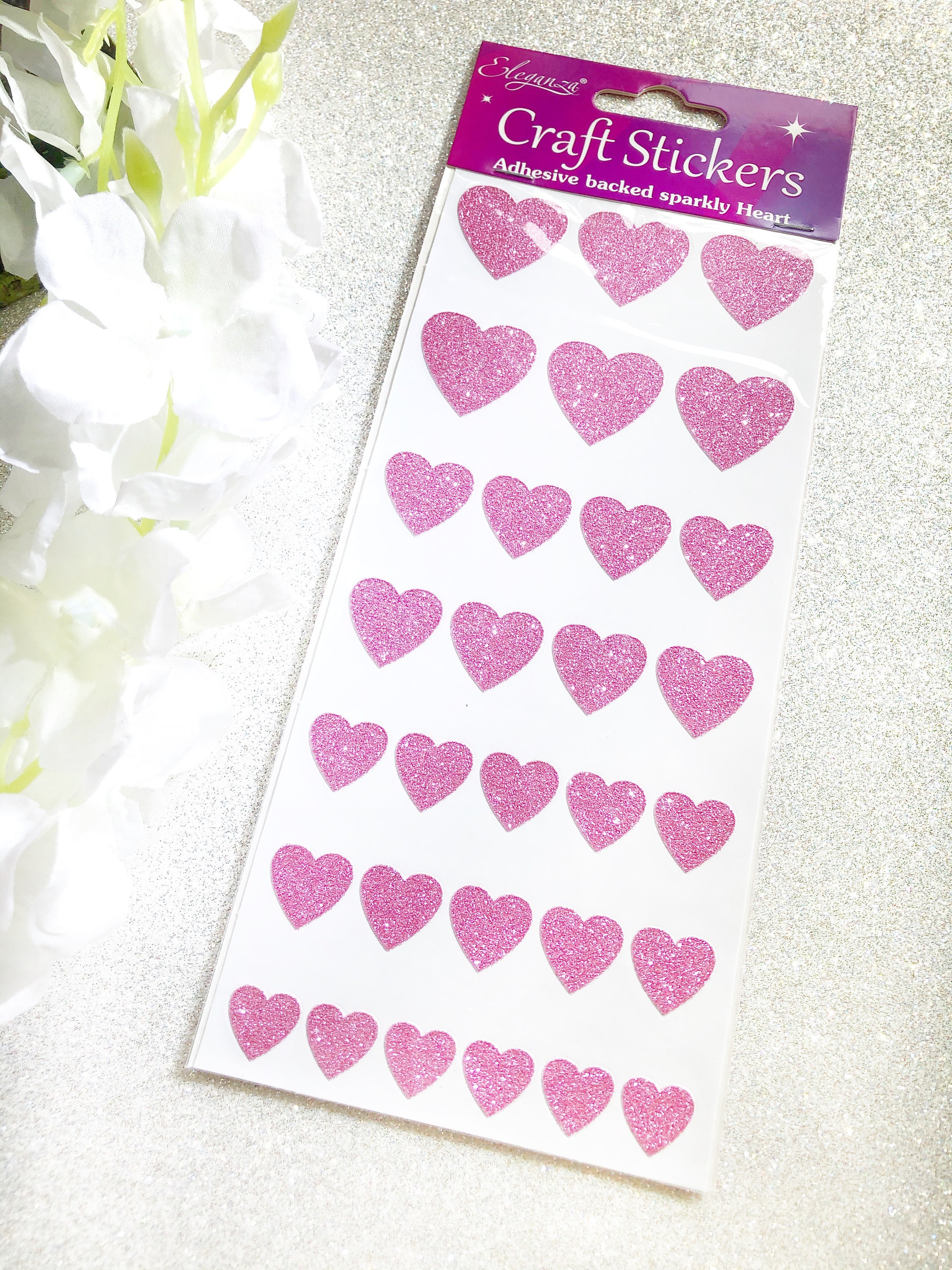 Pink Glitter Love Heart Stickers For Card Making Scrapbook & | Etsy