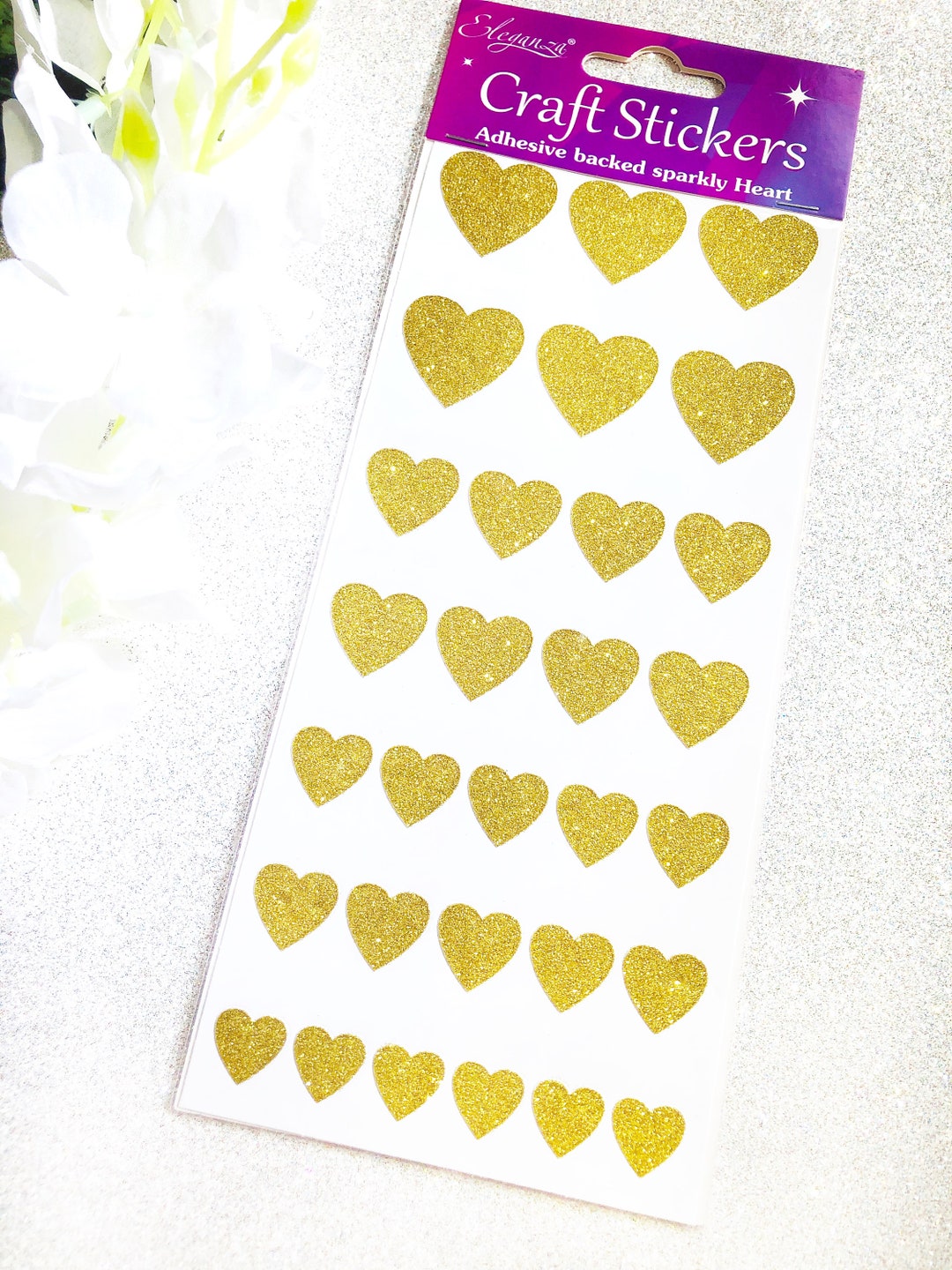 Gold Glitter Love Heart Stickers for Card Making Scrapbook & Papercraft ...