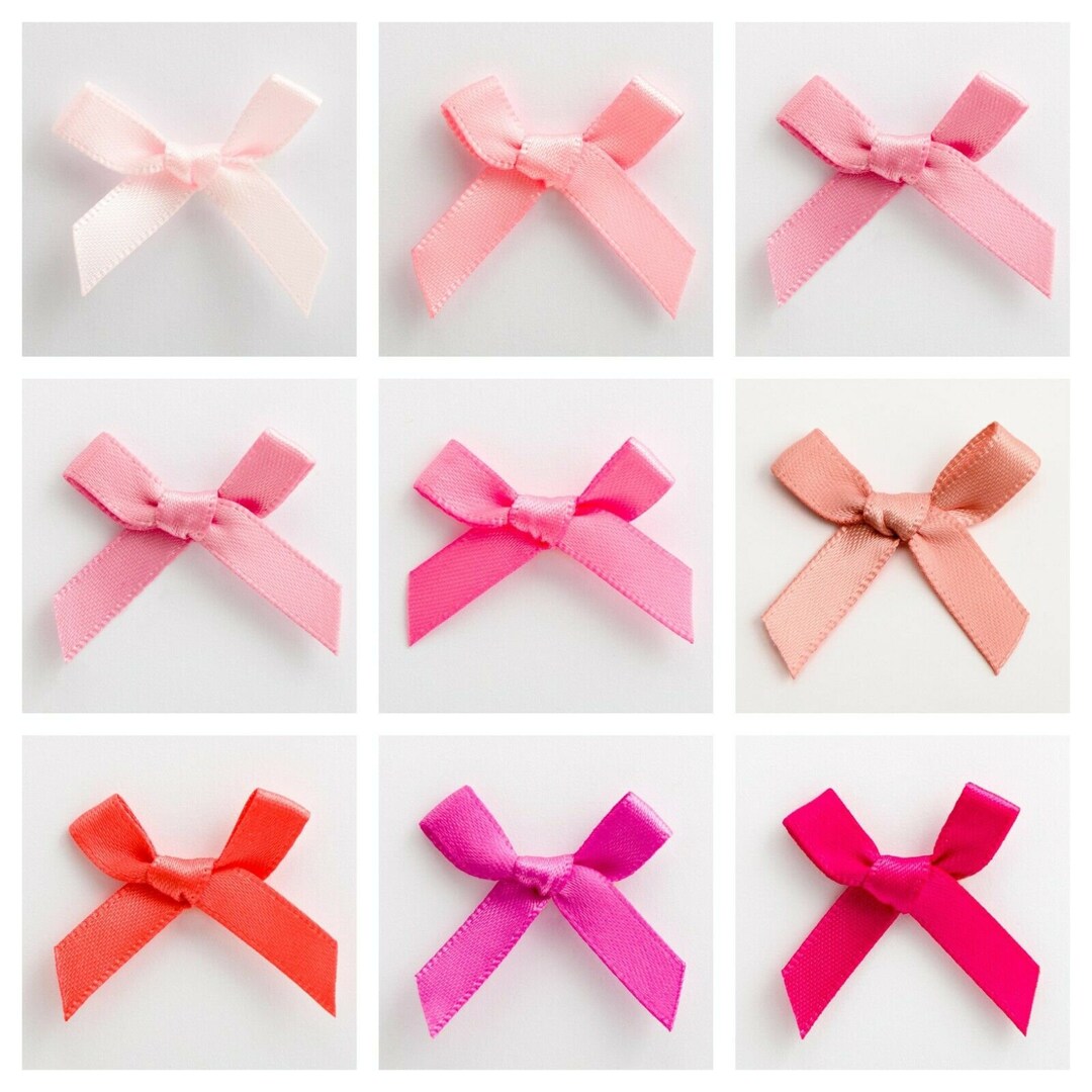 Pink Satin Ribbon Bows Small 3cm Pre Tied Wedding for Card Making ...