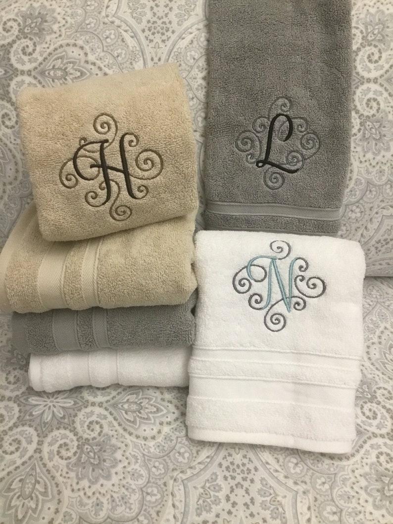 Custom Embroidered Monogrammed Hand Towels in Gray White or | Etsy