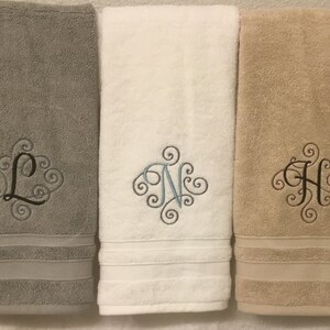 Custom Embroidered Monogrammed Hand towels in Gray White or | Etsy