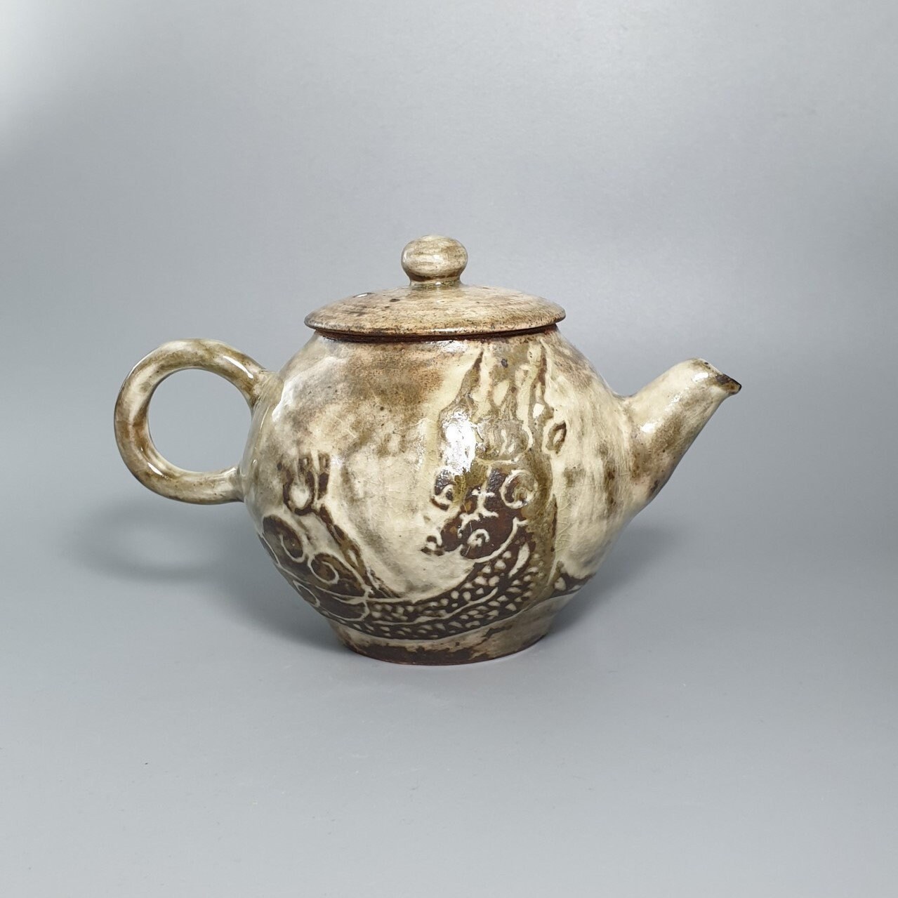 Handmade Wood-Fired Korean Ceramic Tea Pot - Dragon & Clouds, Gong Fu ...