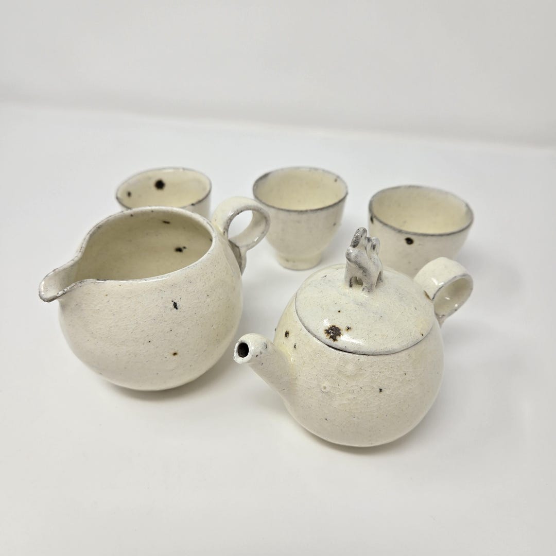 Handmade Korean Buncheong Teaset: Charcoal-fired Clay Teapot, Fair Cup ...