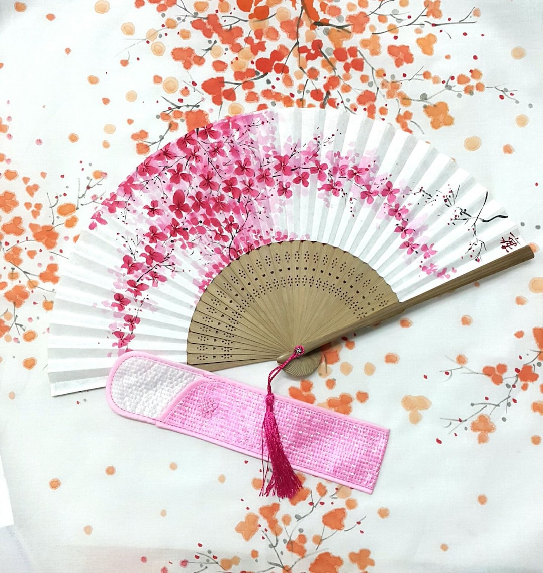 Traditional Korean Hand-painted Hanji Bamboo Hand Fan With Cherry ...