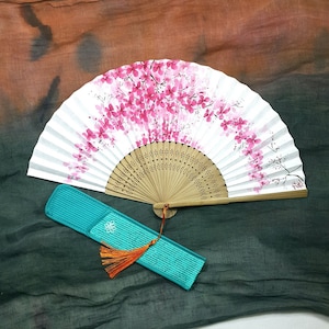 Traditional Korean Hand-painted Hanji Bamboo Hand Fan With Cherry ...