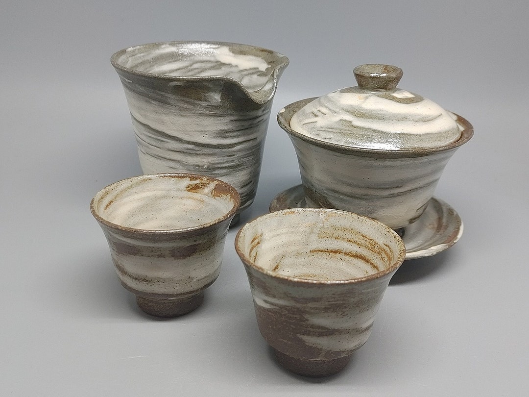 Handmade Wood-fired Korean Buncheong Gaiwan Tea Set: Teapot, Pitcher ...