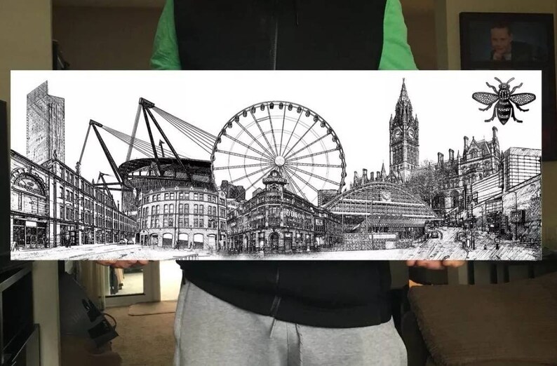 Manchester MCFC Skyline Canvas Sketch Manchester City Version - Etsy