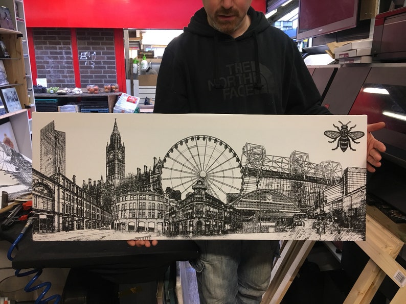 Manchester MUFC Skyline Canvas Sketch Manchester United Version - Etsy