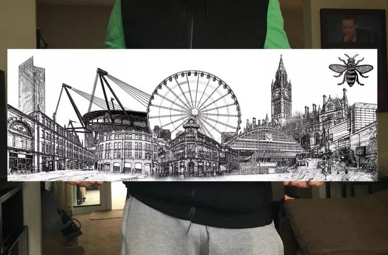 Manchester MCFC Skyline Canvas Sketch Manchester City Version - Etsy