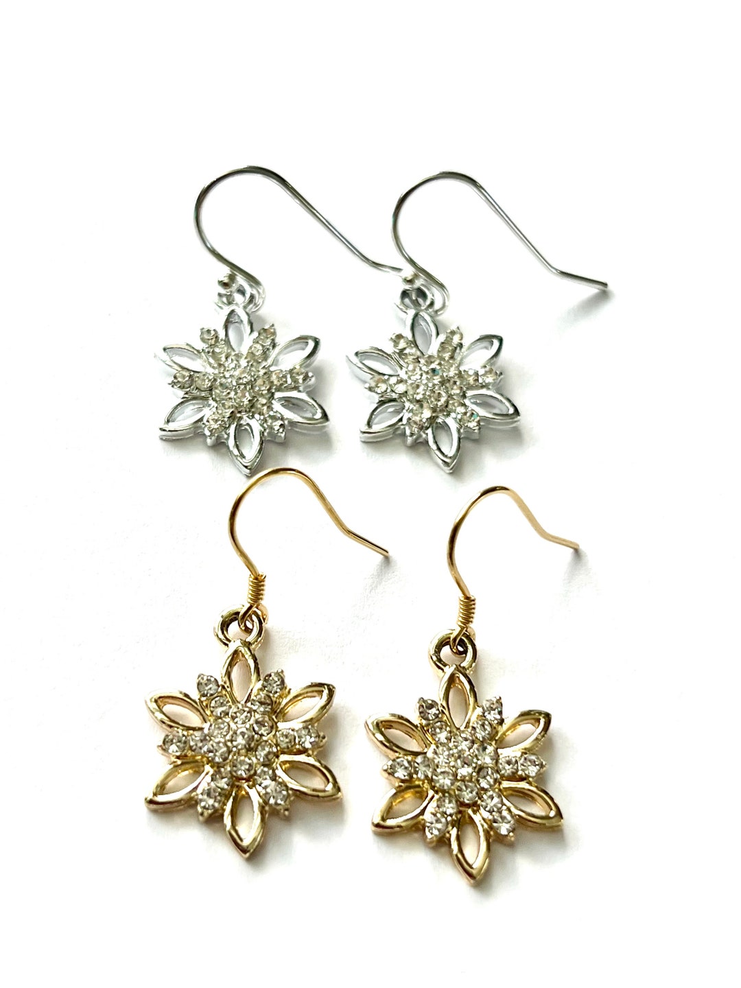 Gold or Silver Sparkle Snowflake Earrings, Rhinestone Sparkle Snowflake ...