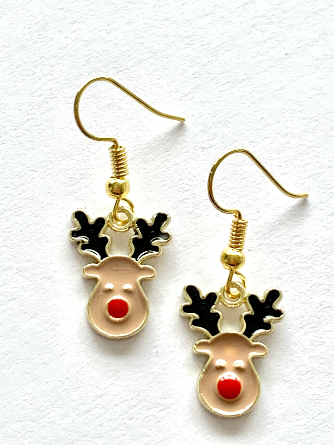 Rudolph Earrings Holiday Reindeer Drops Enamel Charm - Etsy