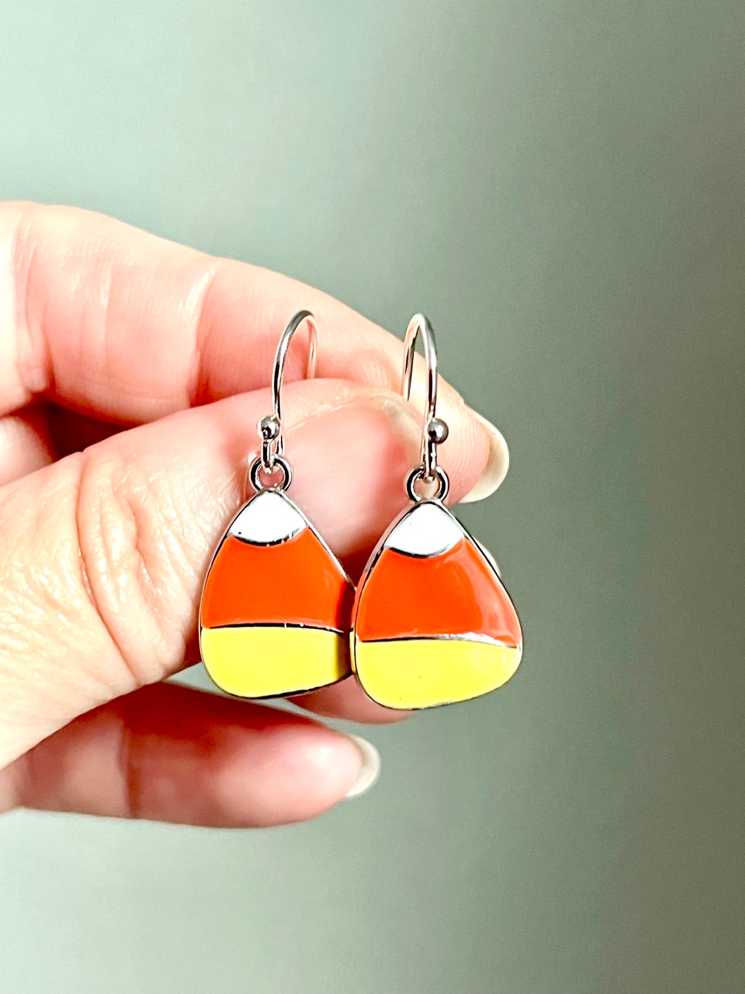 Halloween Candy Corn Earrings, Enameled Trick or Treat Earrings, Orange ...