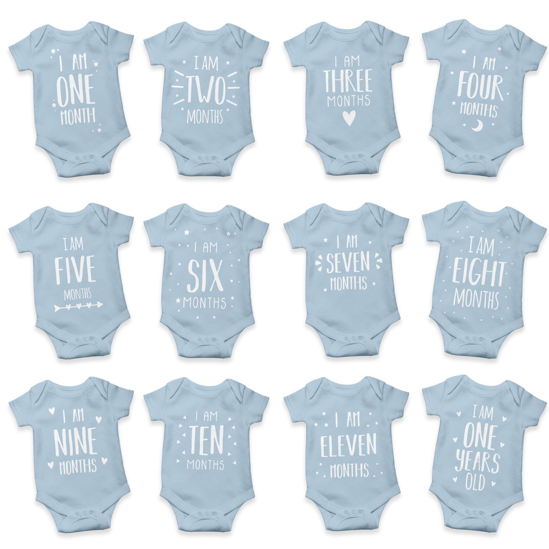 Personalized Baby Milestone Bodysuit: Monthly Celebration, Blue ...