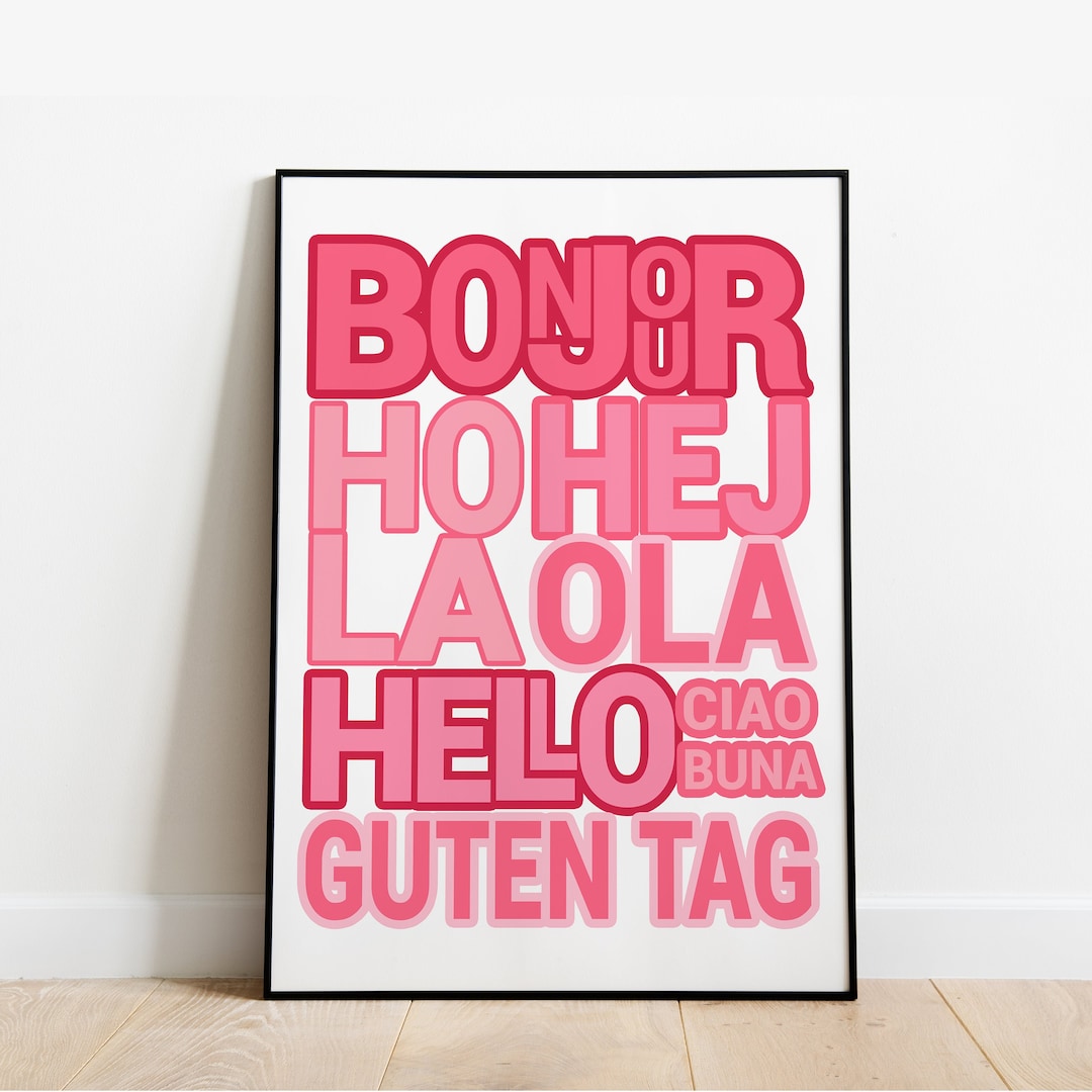 Bonjour Hello Hallo Greetings Wall Print Wall Art Pink Home Decor - Etsy