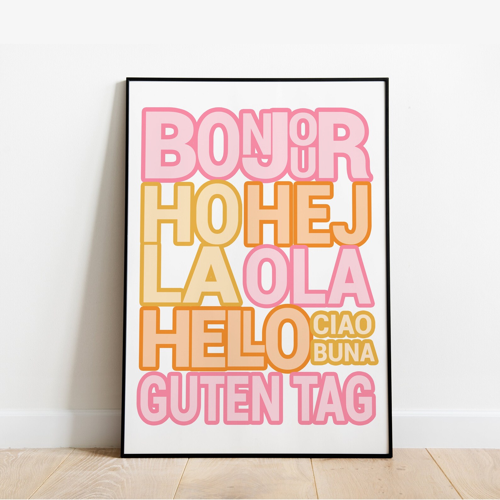 Bonjour Hello Hallo Greetings Wall Print Wall Art retro | Etsy