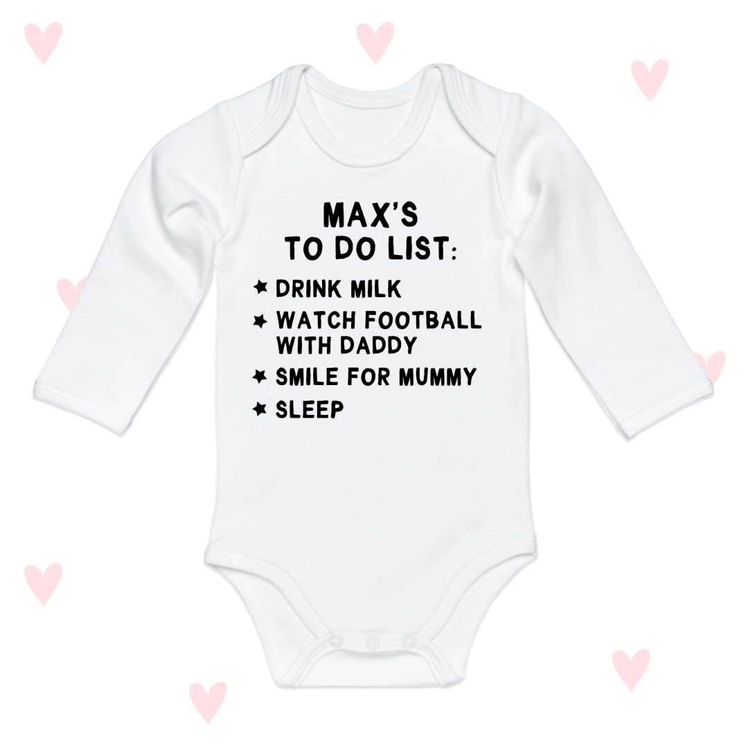 Baby to Do List Baby Grow Outfit Funny Baby Shower Gifts Long Sleeve ...