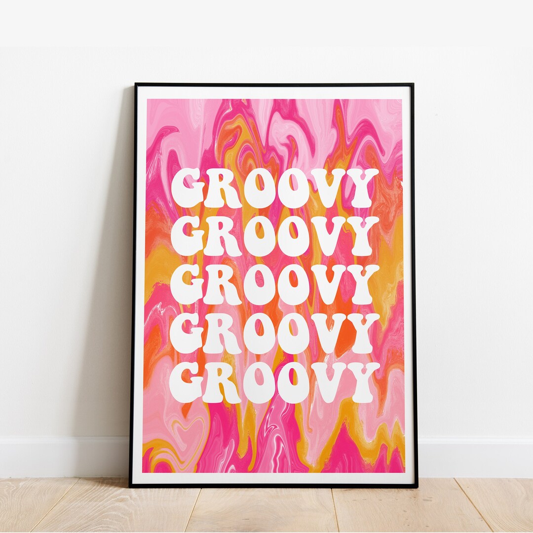 Groovy Funky Pink Yellow Orange Sunset Cool Home Decor Wall Print Wall ...