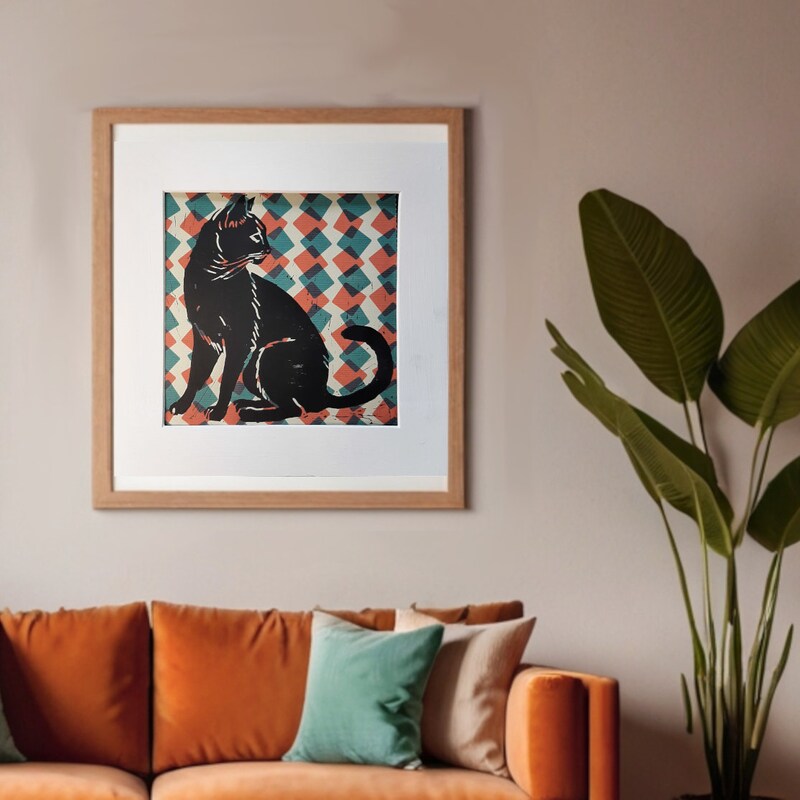 Cat Lino Print - Etsy UK