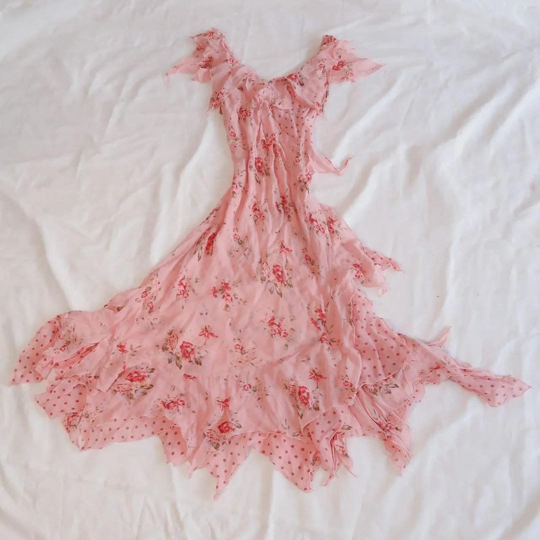 Vintage 90s 00s Summery Cottage Asymmetrical Floral Dress - Etsy