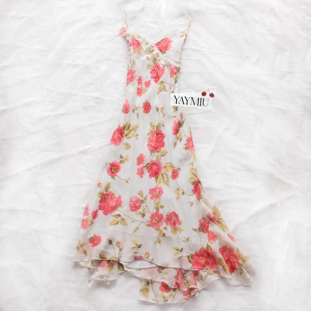 Vintage European Y2K Romantic Rose Print Ruffle Midi Dress - Etsy