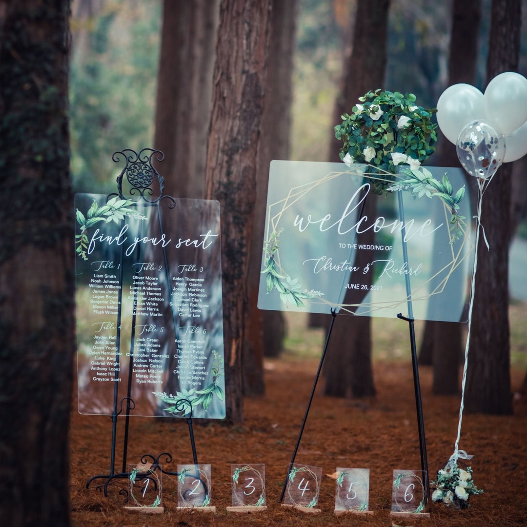 Greenery Acrylic Wedding Welcome Sign Table Plan and Table Number ...