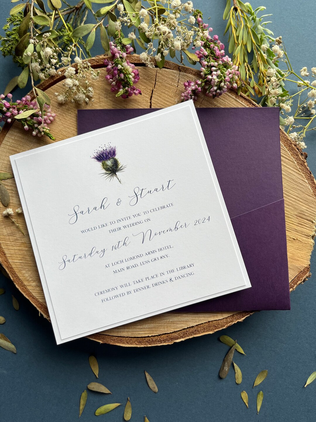Flower of Scotland Thistle Wedding Invitation Set, Wedding Stationery ...