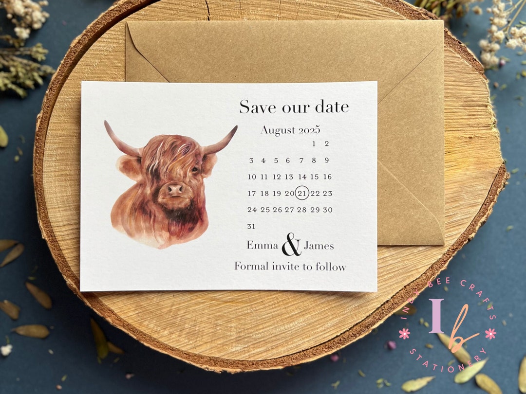 Highland Cow Save the Date, Save Our Date With Kraft Brown Envelope ...