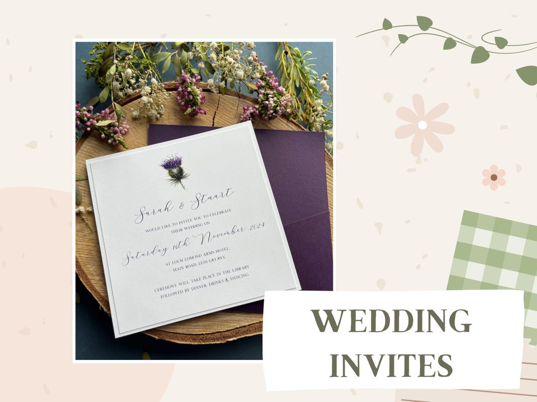 Flower of Scotland Thistle Wedding Invitation Set, Wedding Stationery ...