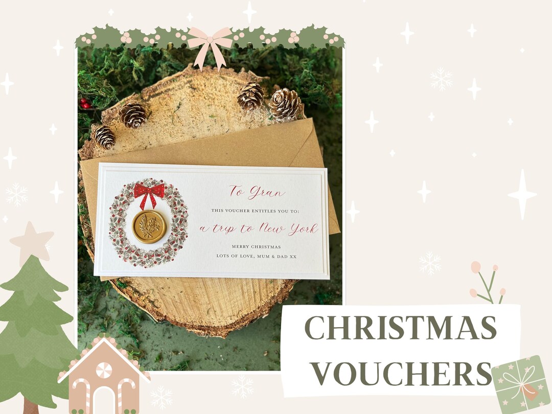 Rustic Christmas Gift Voucher, Personalised Gift Voucher for Trip ...