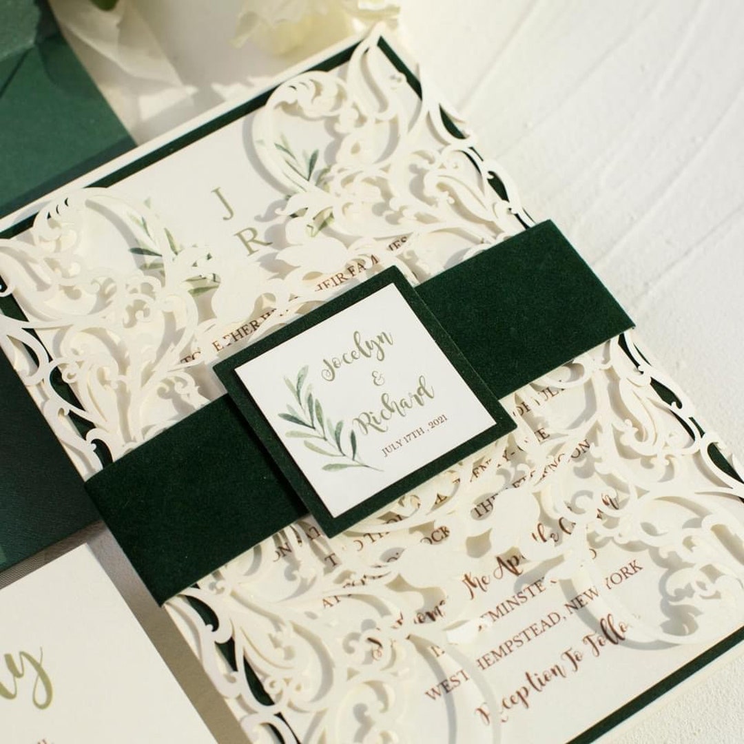 Emerald Green Wedding Invitations With Botanical Illustration - Etsy