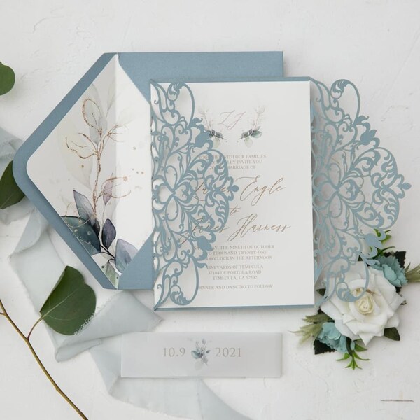 Powder Blue Wedding Invitation - Etsy UK