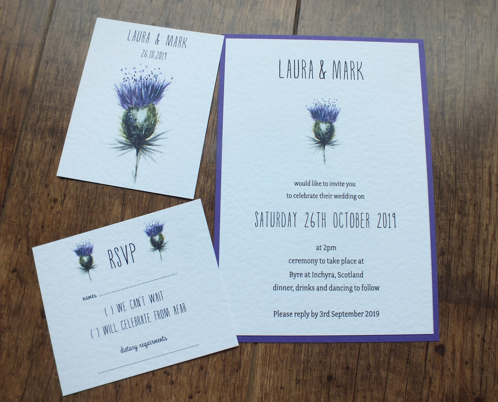 Flower of Scotland Thistle Wedding Invitation Set - Etsy UK