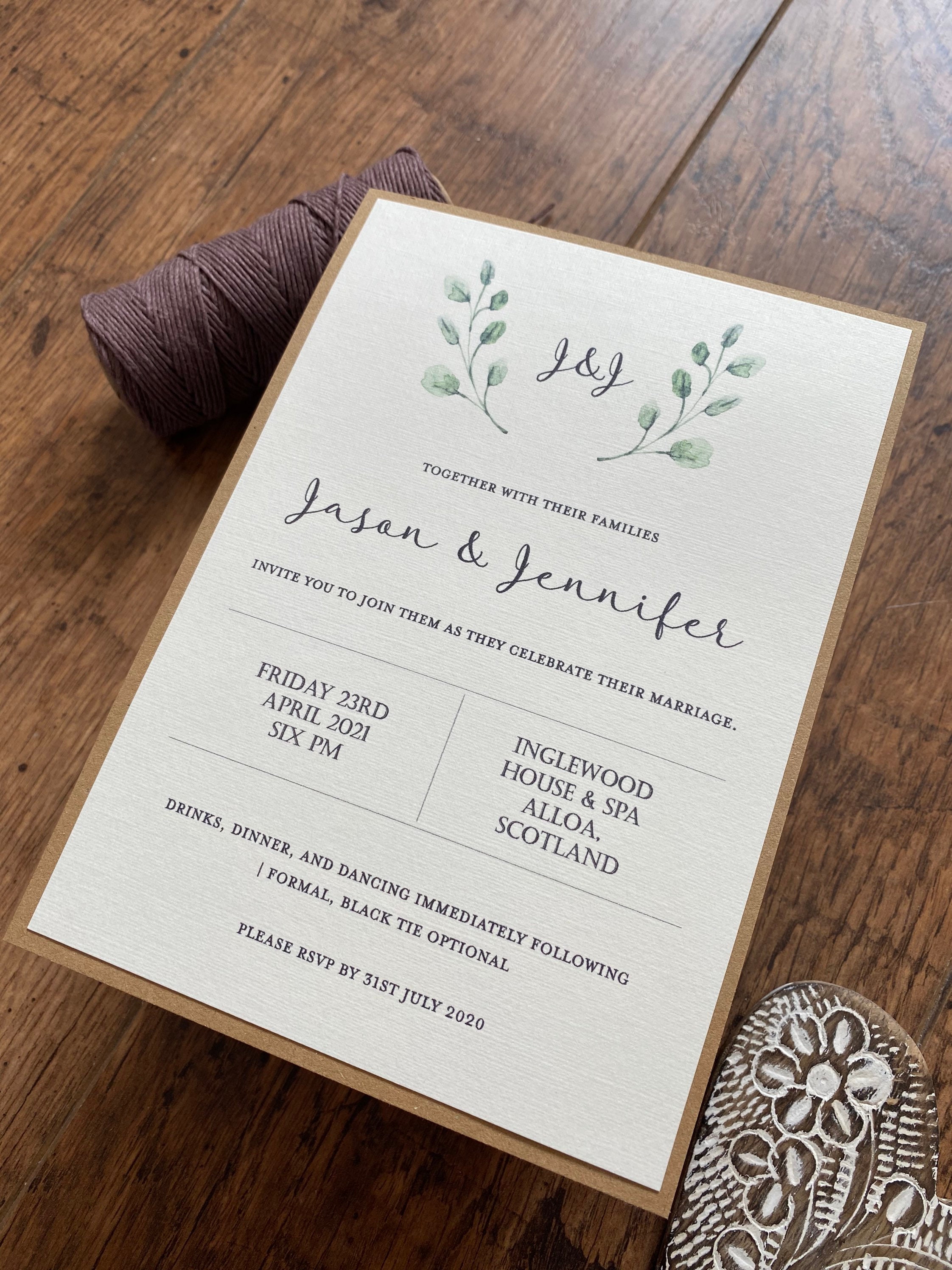 Rustic Greenery Wedding Invitation Green Leaves Stationery - Etsy UK