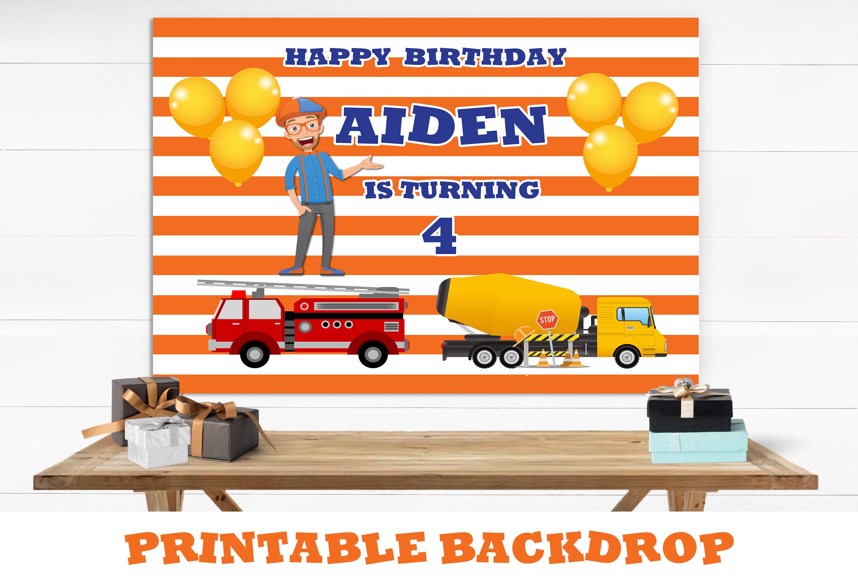 Blippi Birthday Backdrop Personalized Blippi Wall Decoration | Etsy