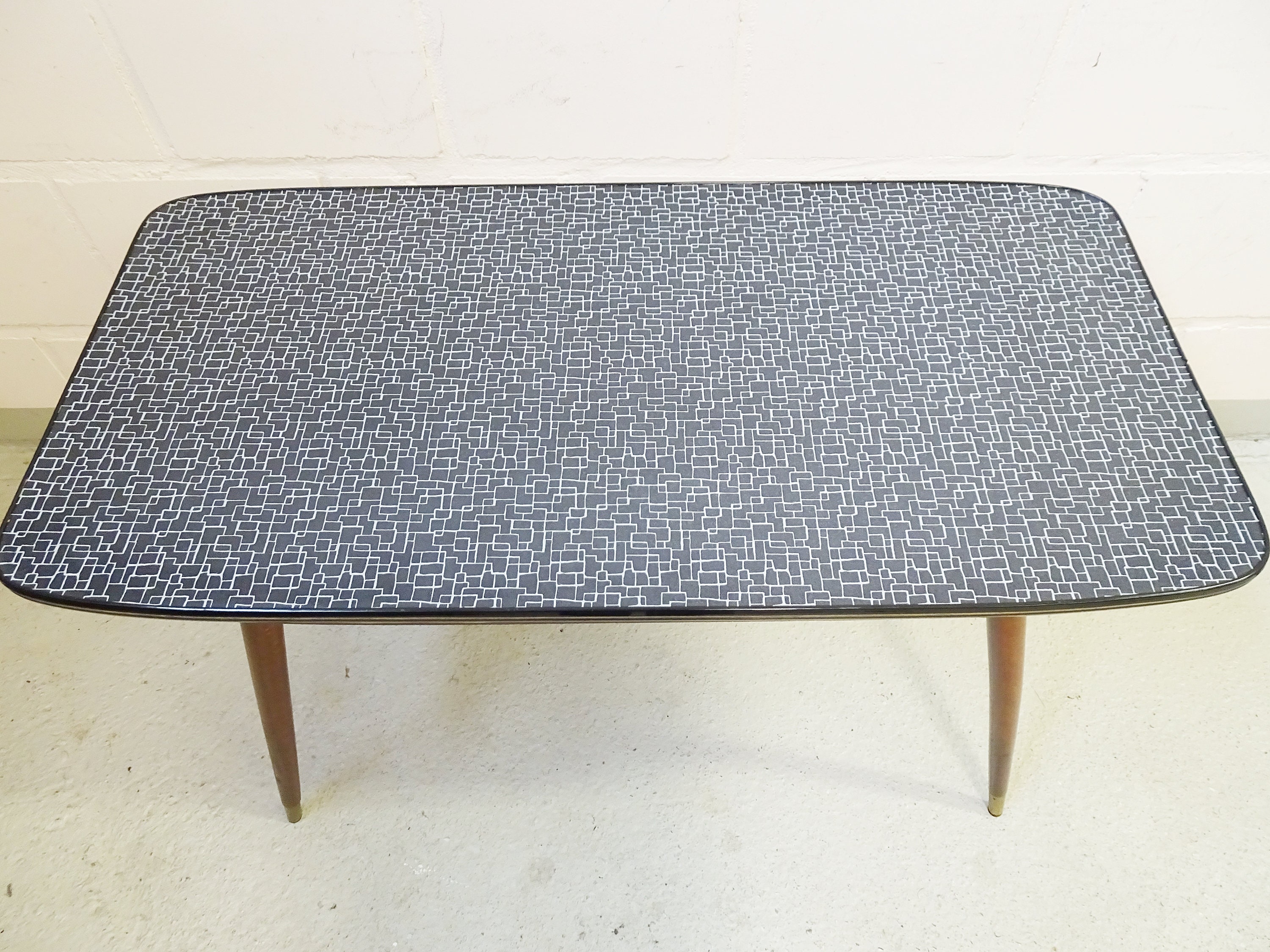 50s coffee table in wood and resopal with graphic pattern, cocktail ...