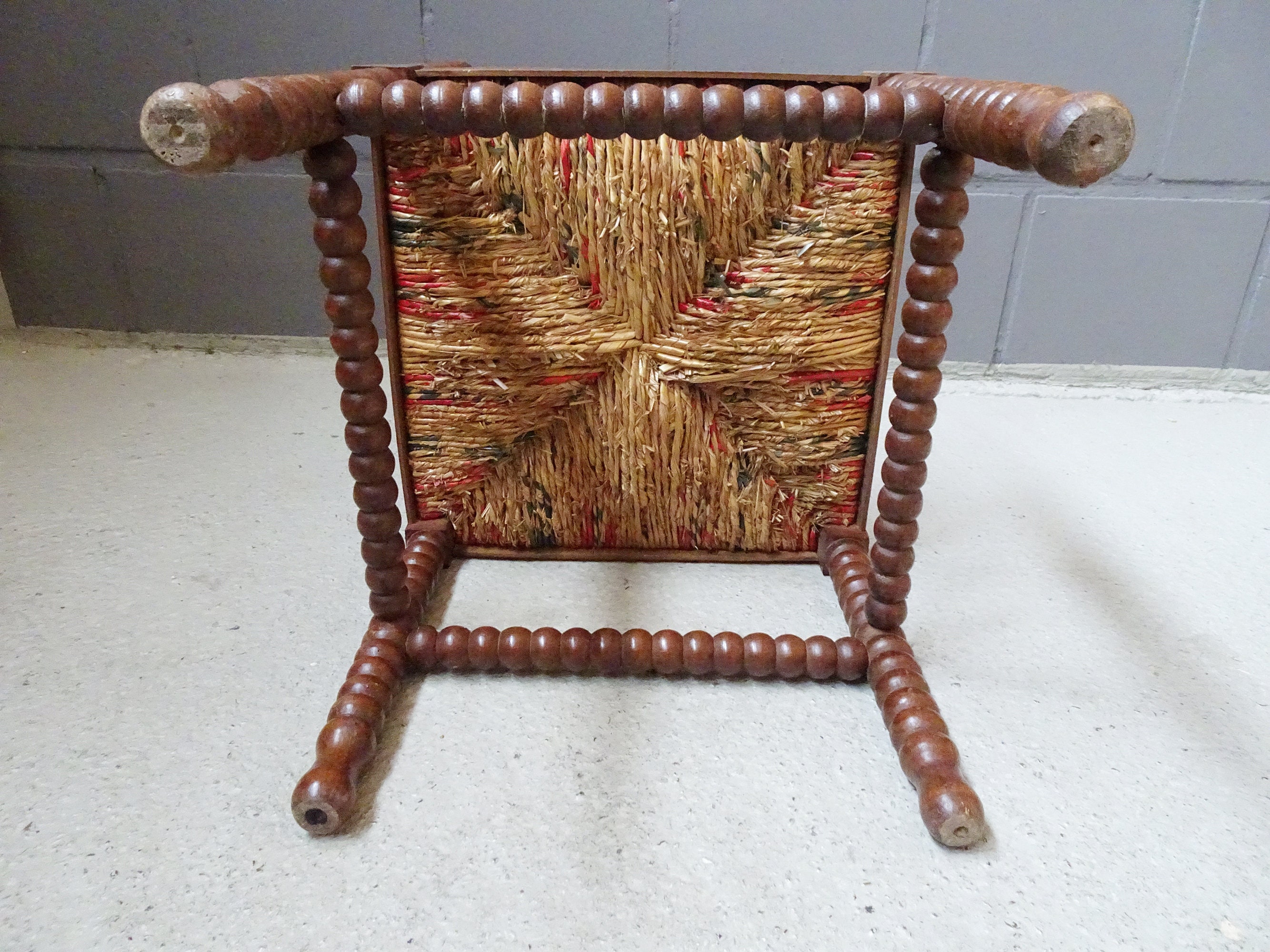 rustic Spanish stool with backrest, sisal stool, ottoman, corner chair